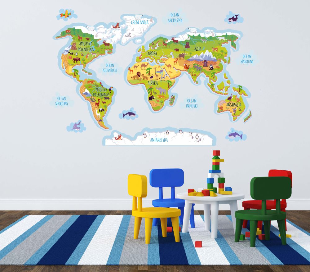 Naklejka mapy mapa świata dla dzieci na ścianę 300 7676863751 - Allegro.pl
