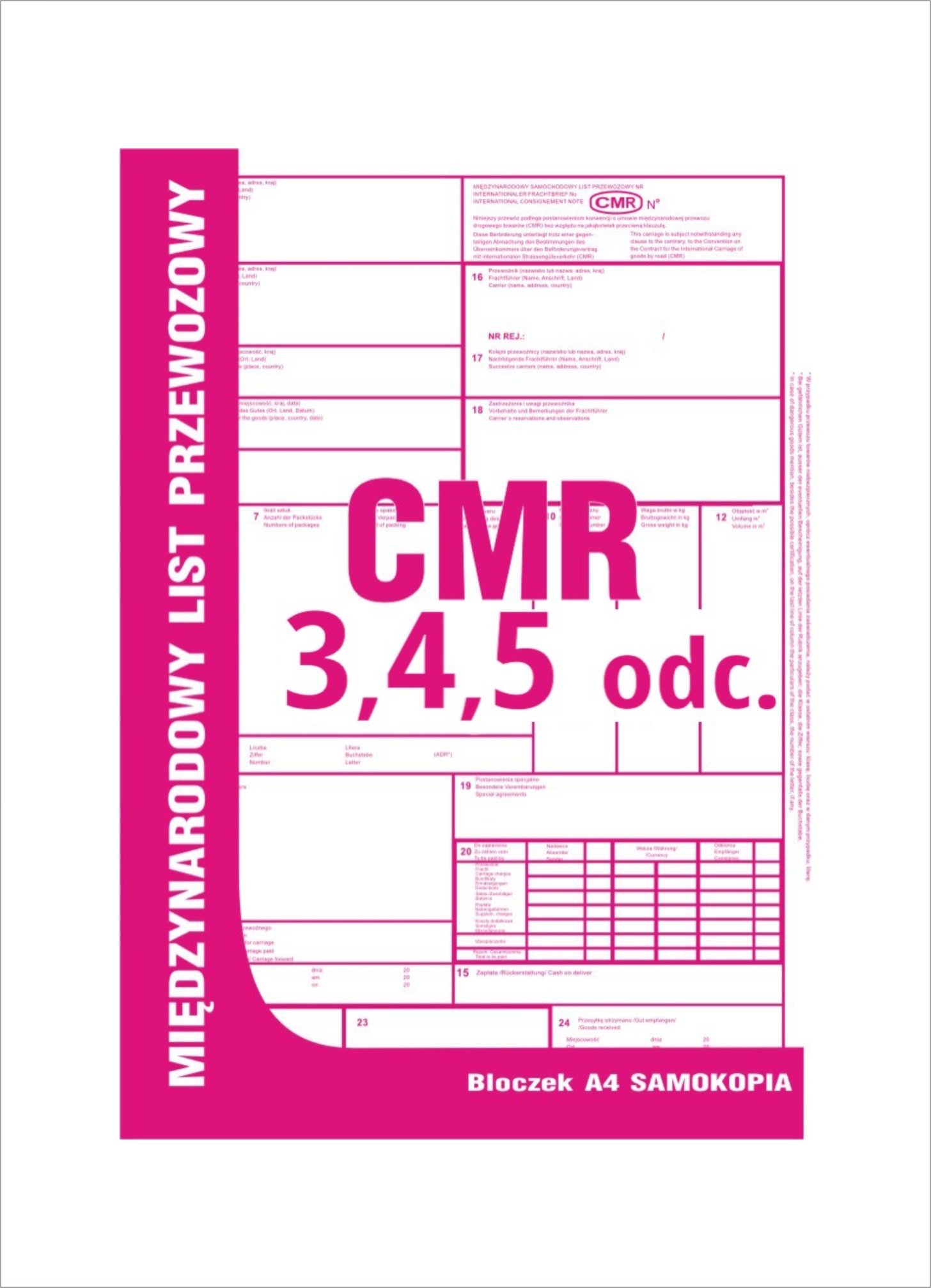 CMR KOLOR List przewoz. 3/4/5 odc./pieczątki+numer (5902186041707 ...
