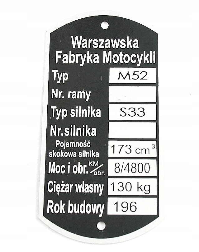 Tabliczna znamionowa OSA M52 WARSZAWSKA FABRYKA - 7617347730 ...